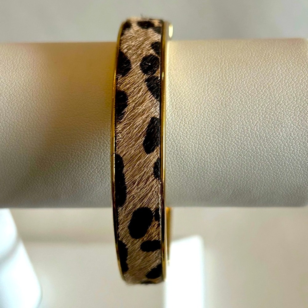 80’s Vintage Leopard Print & Gold Metal Cow Hide Bang… - Gem